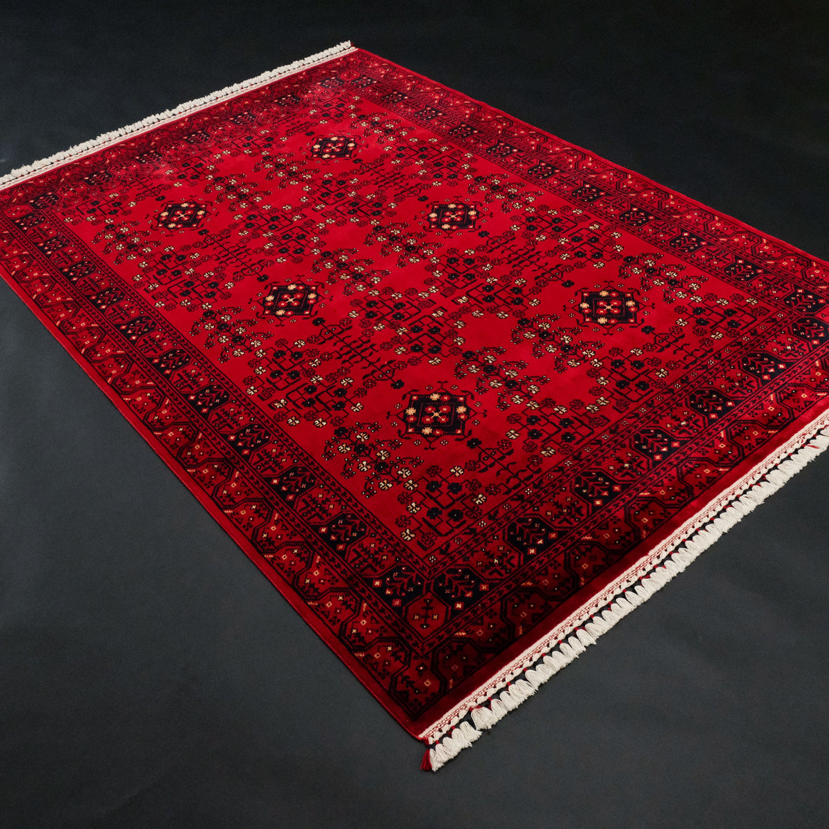 Afghan Turkmen Pattern Burgundy Bamboo Turkish Rug - Halicizade ...