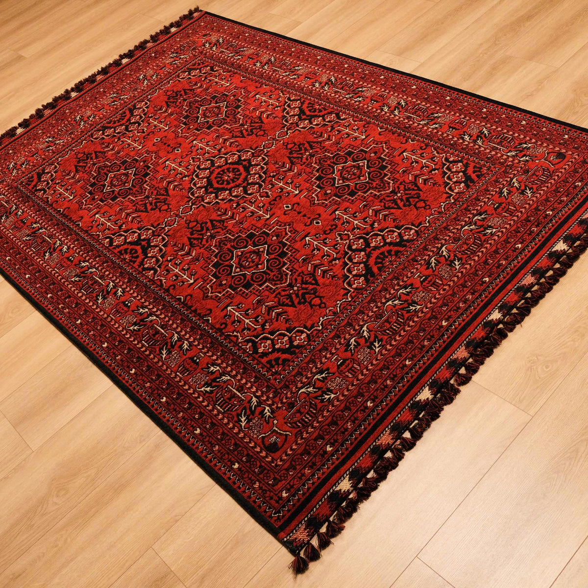Afghan Pattern Burgundy Traditional Rug - Halicizade – Halicizade Rugs ...